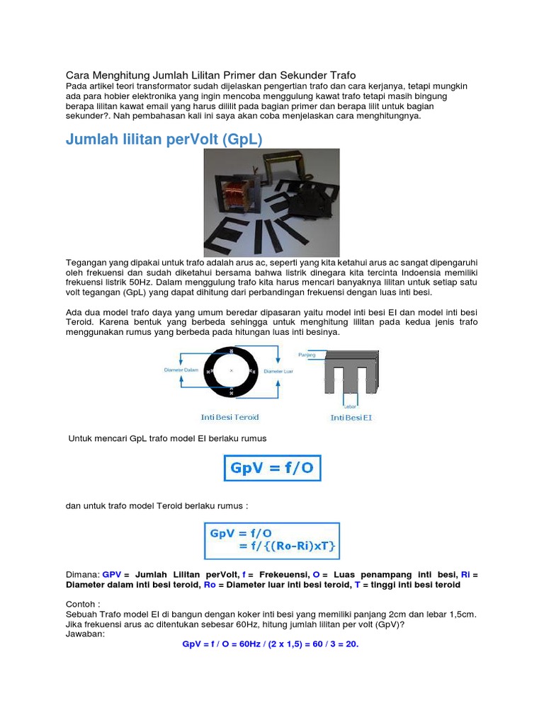 Menghitung Lilitan Primer dan Sekunder pada Transformator | PDF
