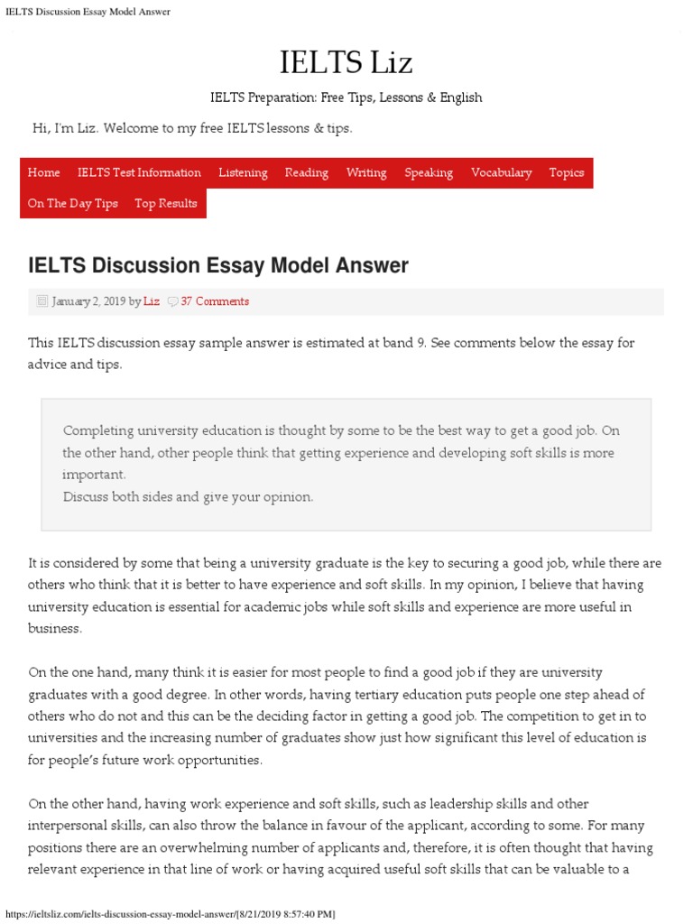 IELTS Discussion Essay Model Answer | PDF | International English ...