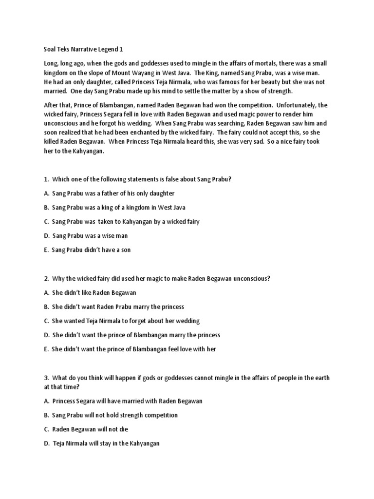 Soal Teks Narrative Legend 1 | PDF