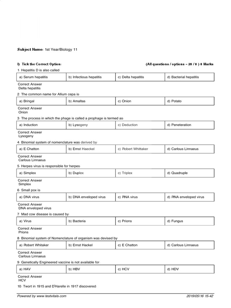 1st Bio CH 5 Mcqs | PDF | Virus | Bacteriophage