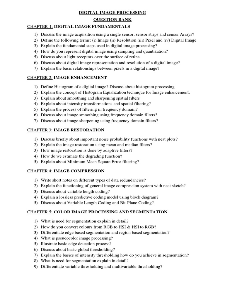 DIP Question Bank | PDF | Image Segmentation | Data Compression