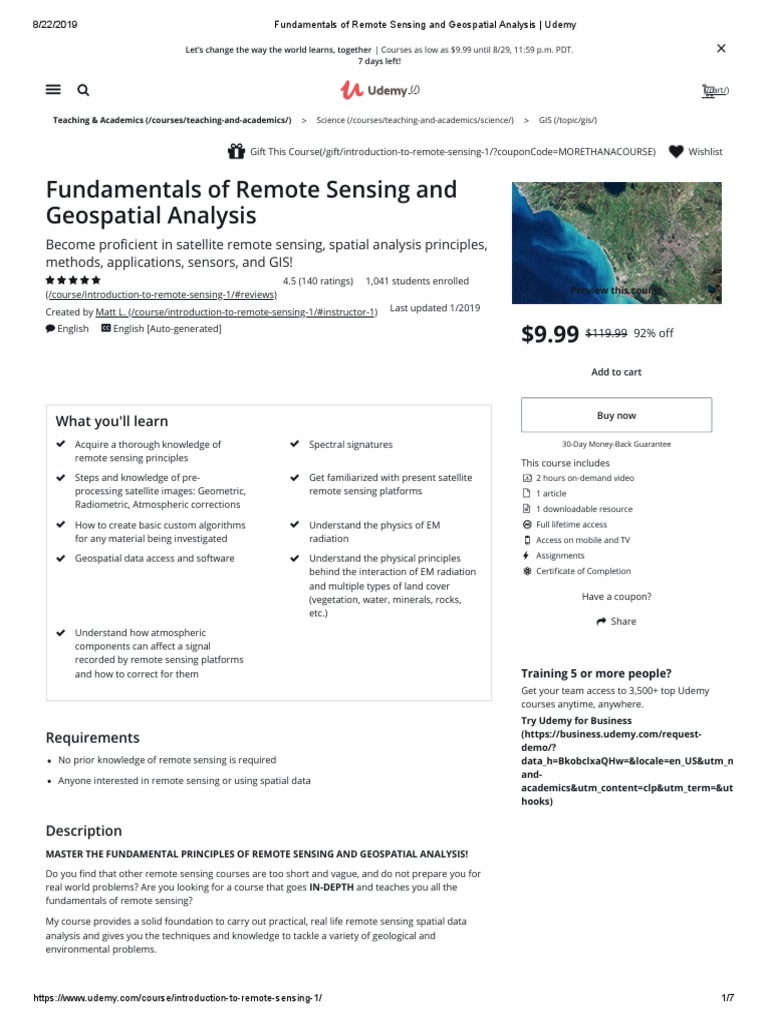 Fundamentals of Remote Sensing and Geospatial Analysis - Udemy | PDF | Remote Sensing | Spatial ...
