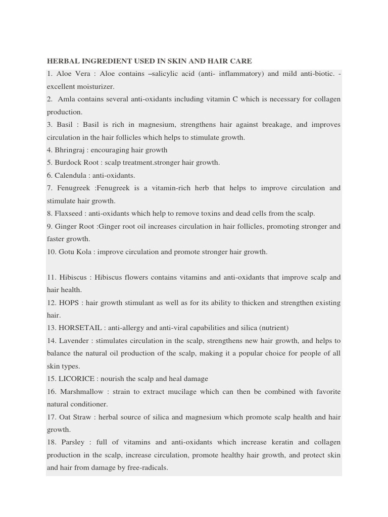 Herbs For Skin and Hair Care | PDF | Hair Care | Mentha