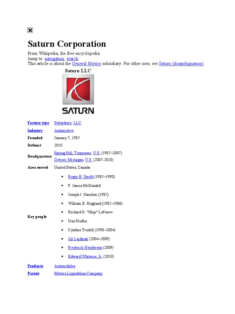 Saturn Corporation | PDF | General Motors | Motor Vehicle Manufacturers