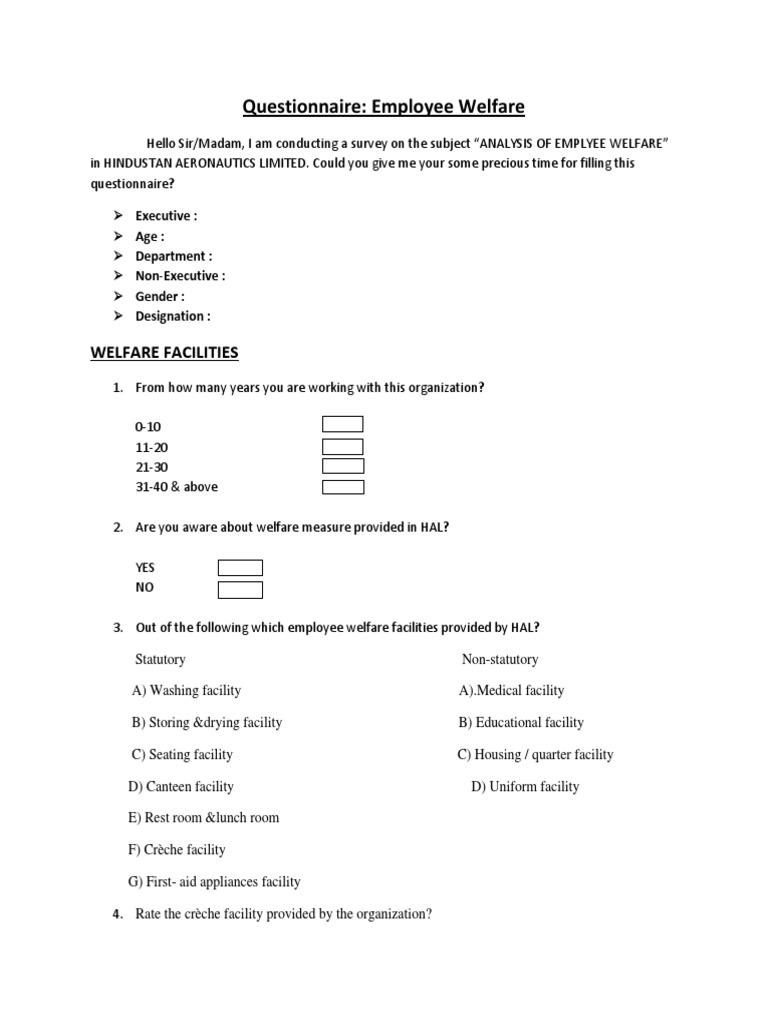 Questionnaire: Employee Welfare | PDF | Employment | Economies