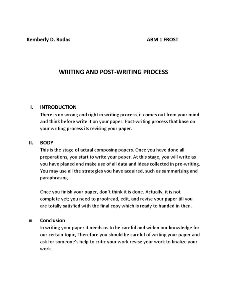 Writing and Post-Writing Process: Kemberly D. Rodas. Abm 1 Frost | PDF