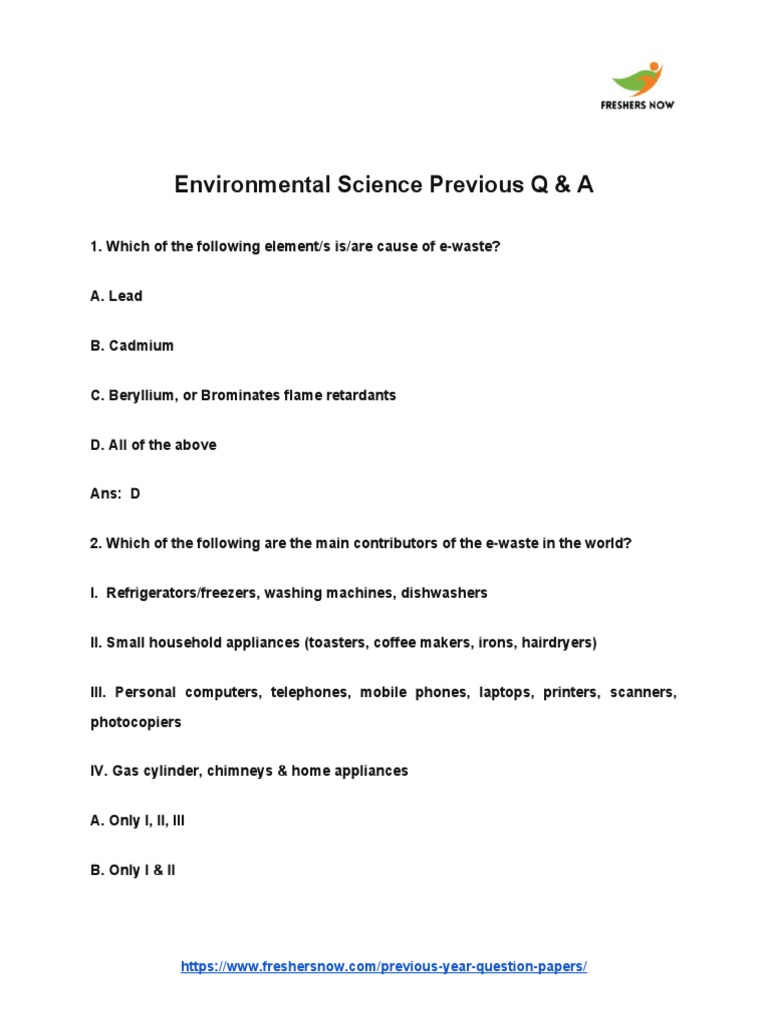 Environmental Science Question Papers | PDF | Electronic Waste | Chemistry