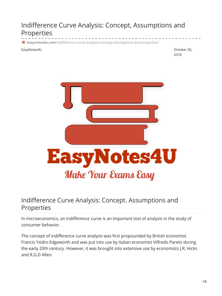Indifference Curve Analysis Concept Assumptions and Properties | PDF ...