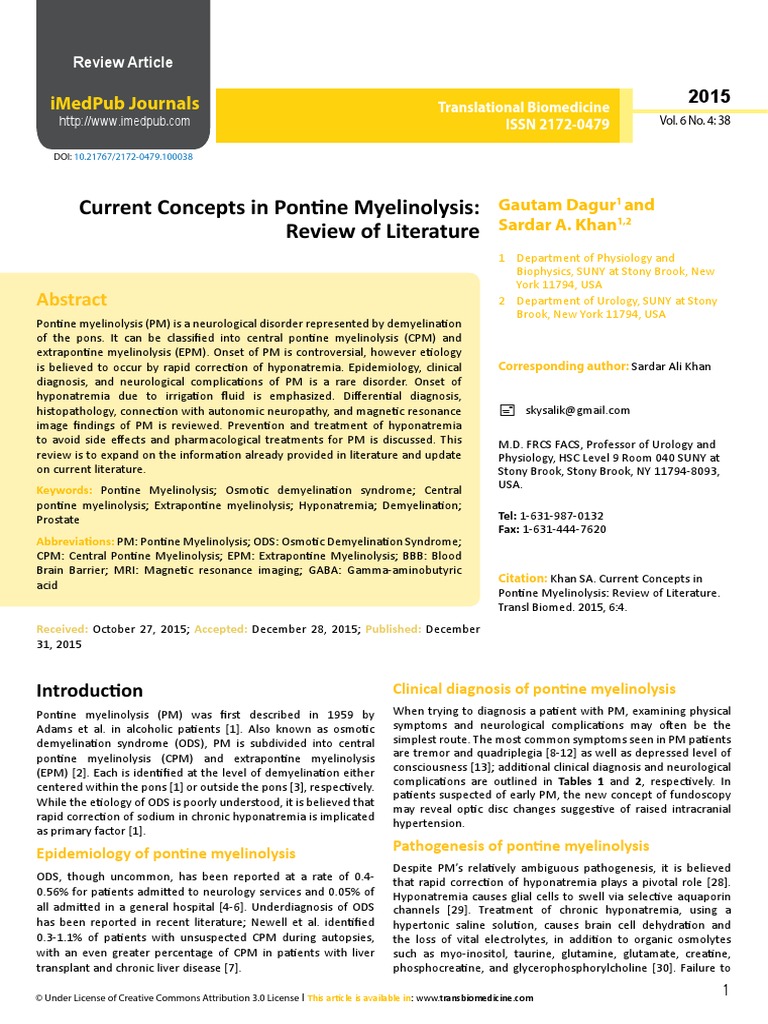 Current Concepts in Pontine Myelinolysis | PDF | Clinical Medicine ...