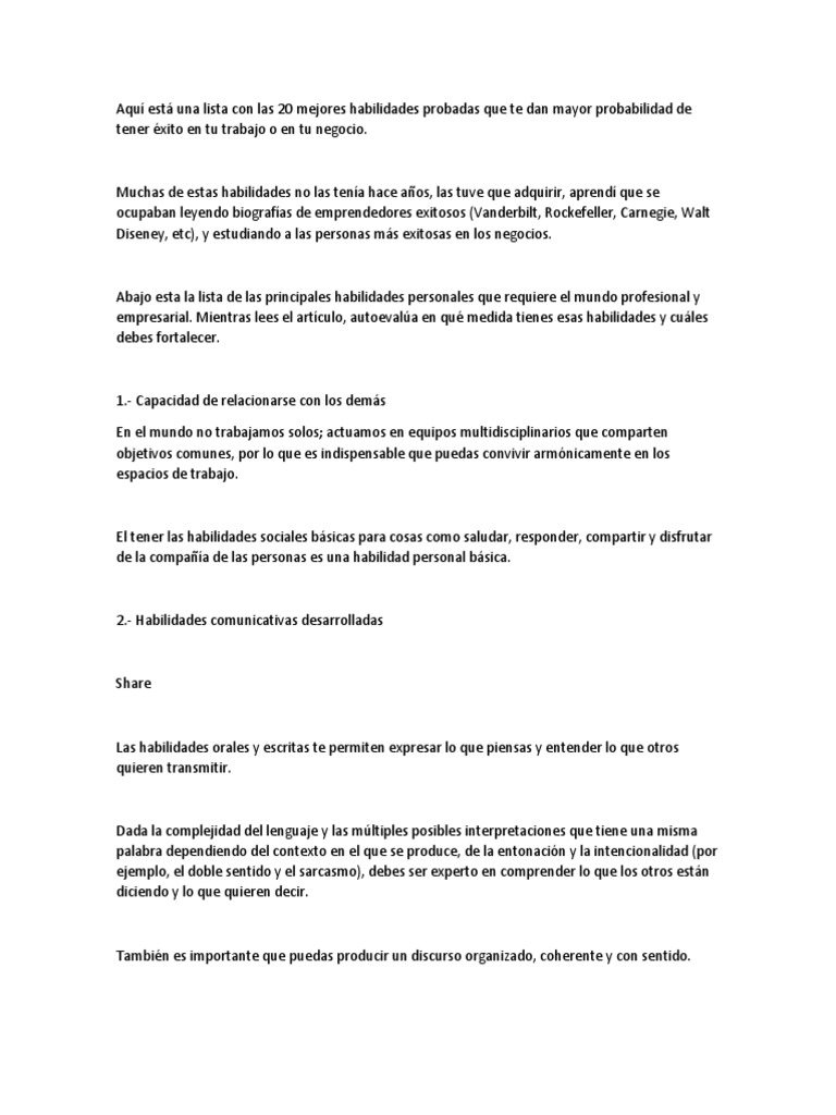 20 Habilidades De Una Persona Para El Trabajo Pdf Empatía