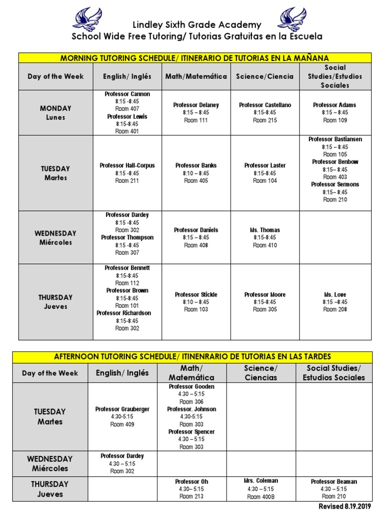 School Wide Tutoring Schedule | PDF