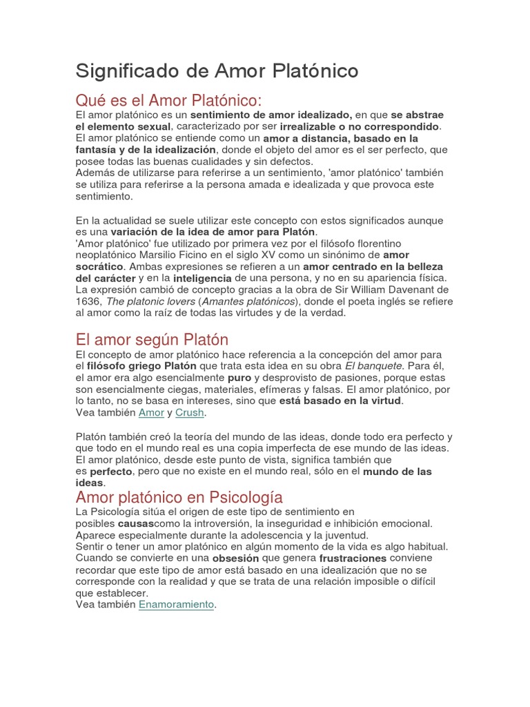 Significado de Amor Platónico | PDF | Amor | Metafísica de la mente