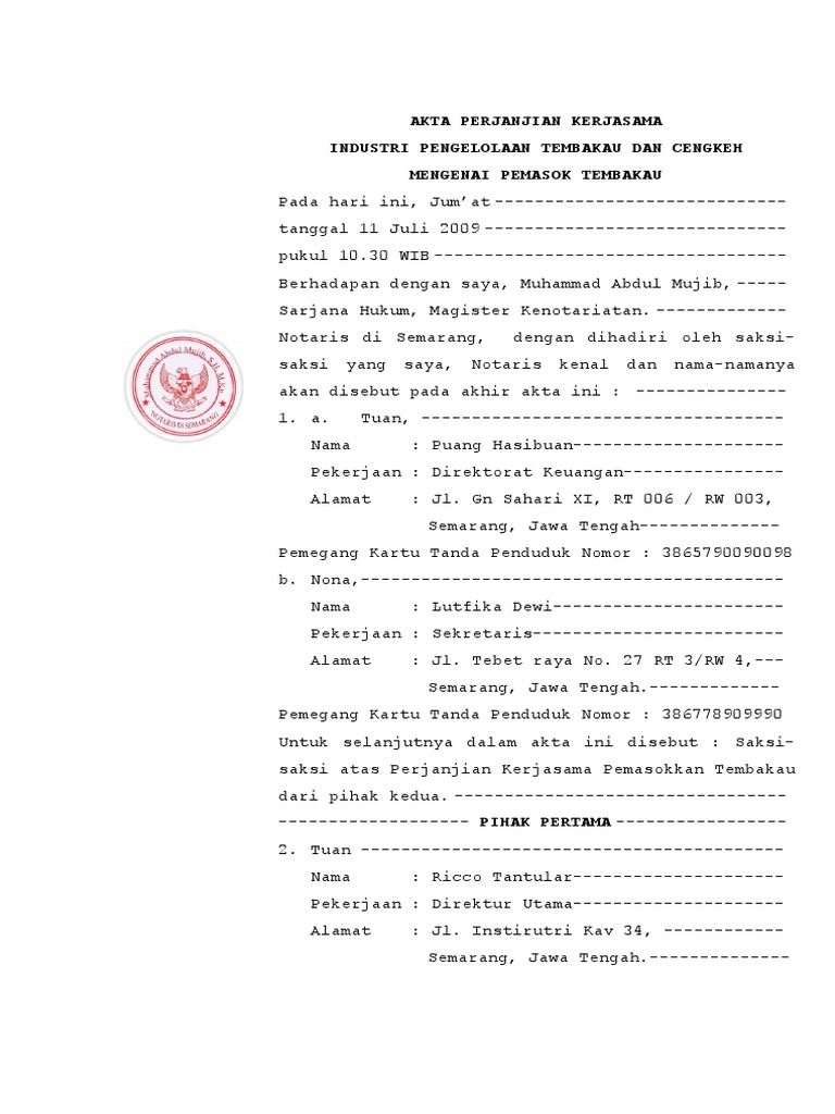 Akta Perjanjian Kerjasama | PDF