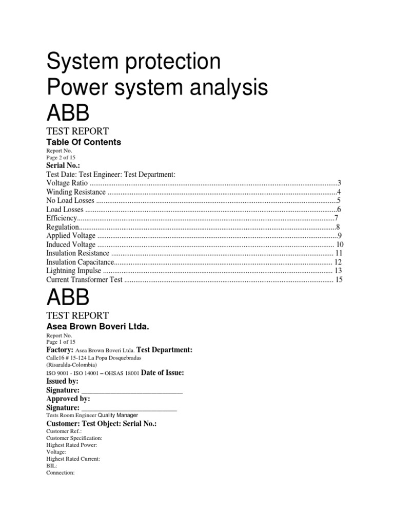 System Protection Power System Analysis ABB: Test Report | PDF ...