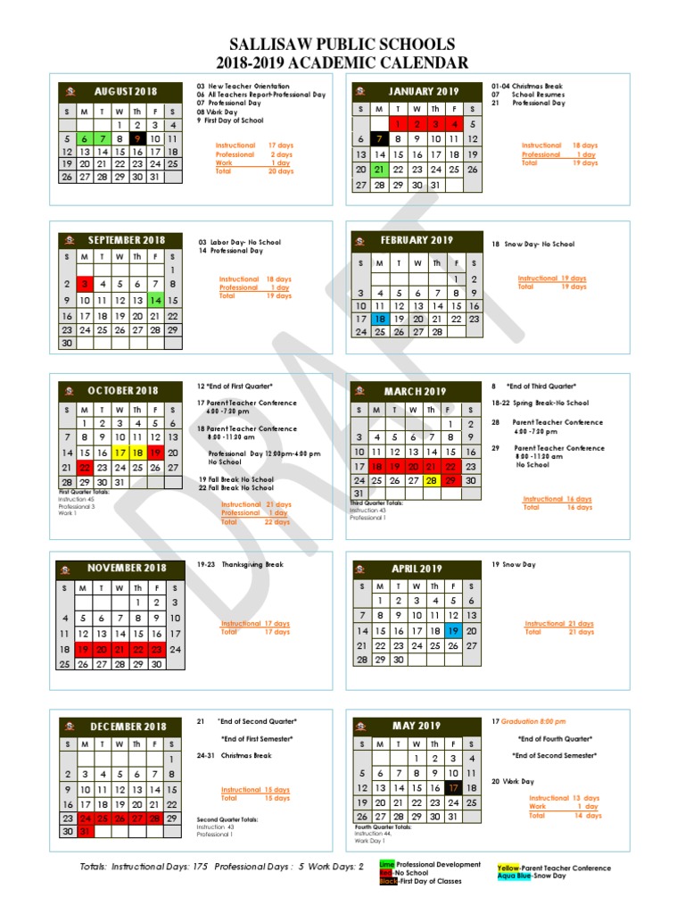 18-19 Academic Calendar Final Copy As of Dec. 19 2017 PDF | PDF ...