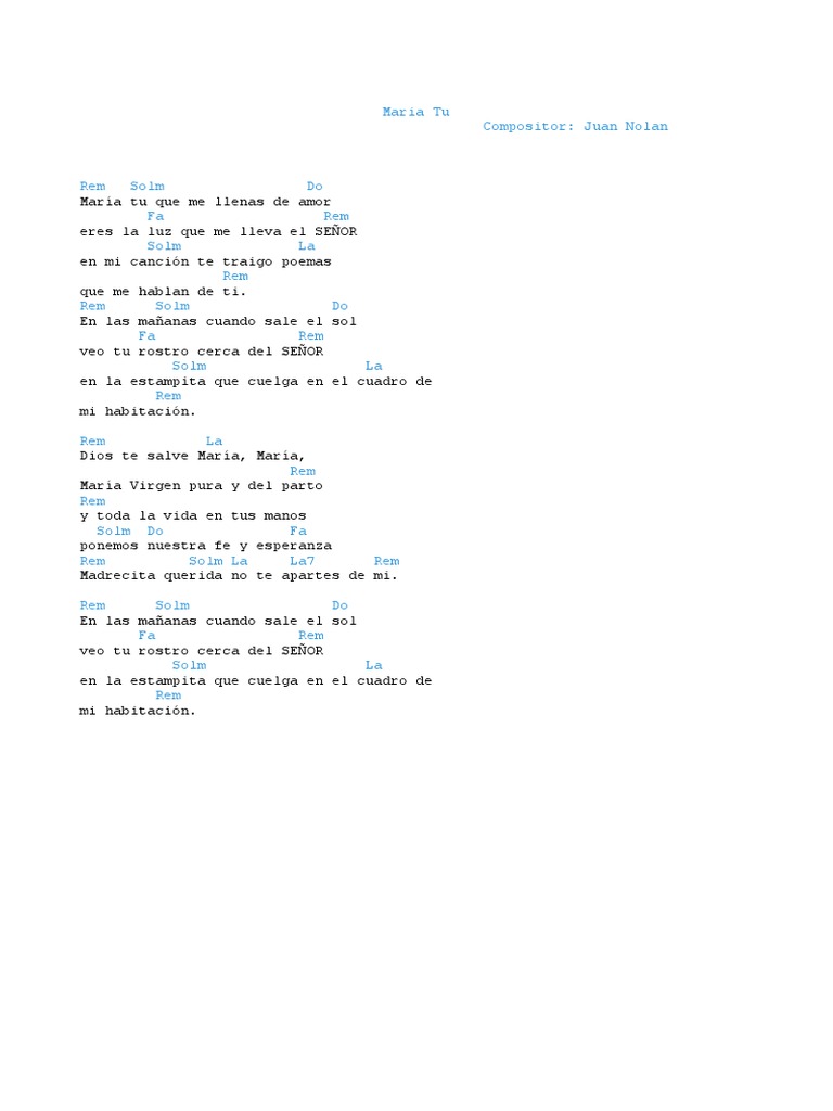 María Tú: Letra y Acordes de la Canción | PDF | Poesía