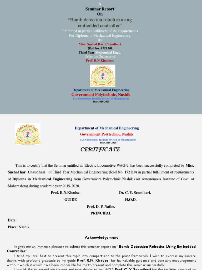 "Bomb Detection Robotics Using Embedded Controller": Seminar Report On | Download Free PDF ...