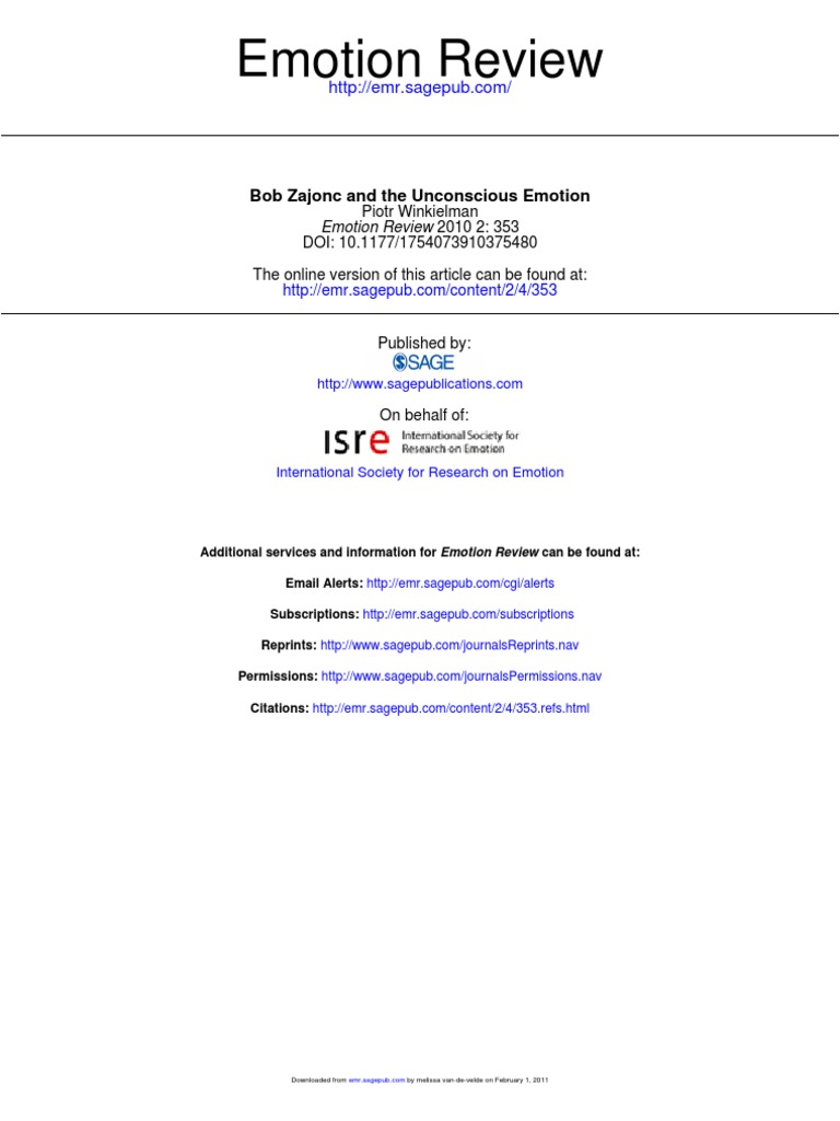 Bob Zajonc & The Unconscious Emotion PDF | PDF | Affect (Psychology ...