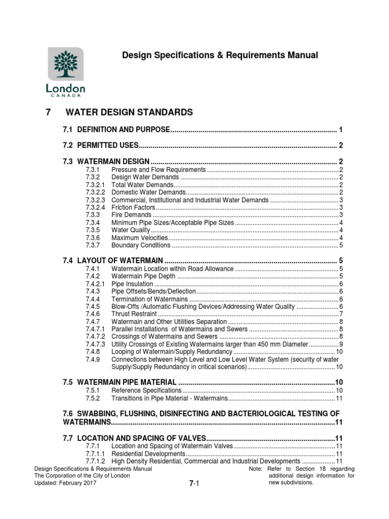 London Water Design Standards Manual | PDF | Water Supply Network ...
