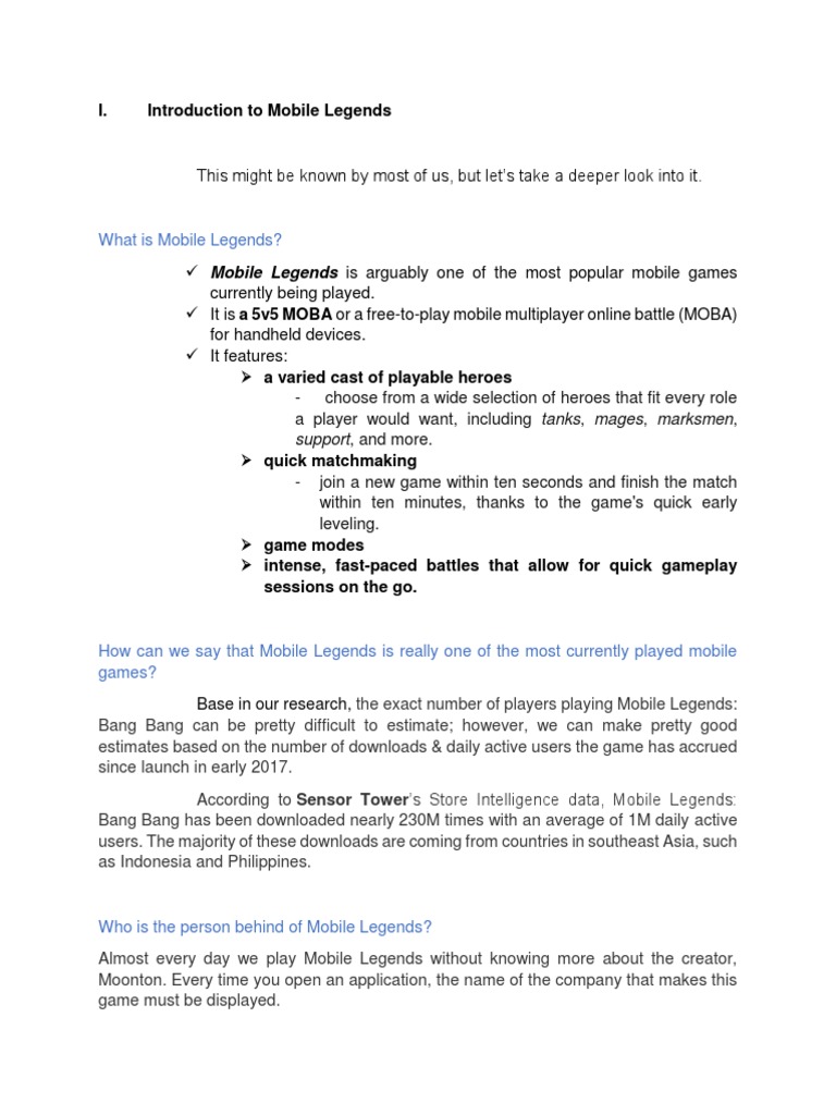 I. Introduction To Mobile Legends | PDF | Mobile Game | Lancelot