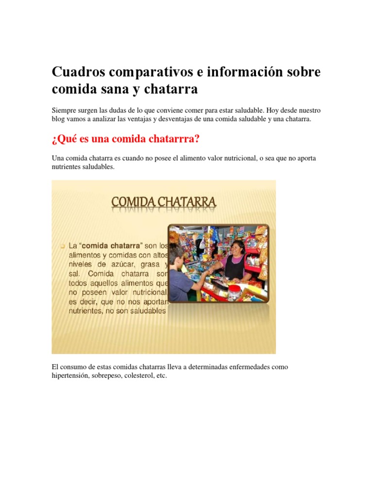 Comparativa: Comida Chatarra vs Saludable | PDF | Comida chatarra | Dieta