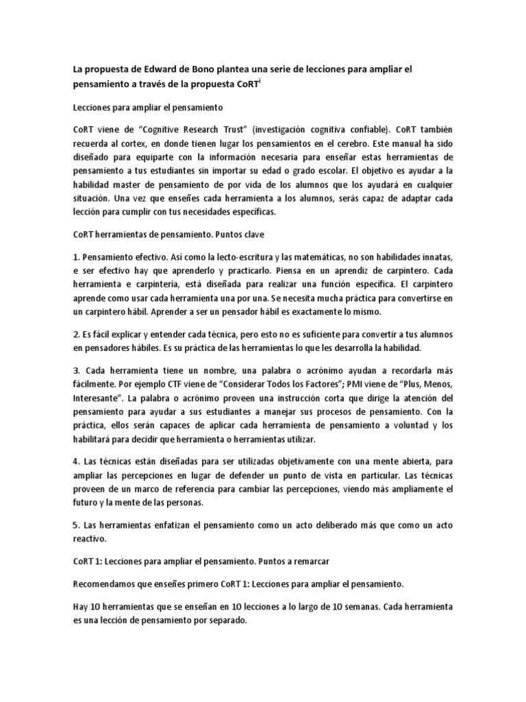 Edwar5 Bono CoRT | PDF | Herramientas | Aprendizaje