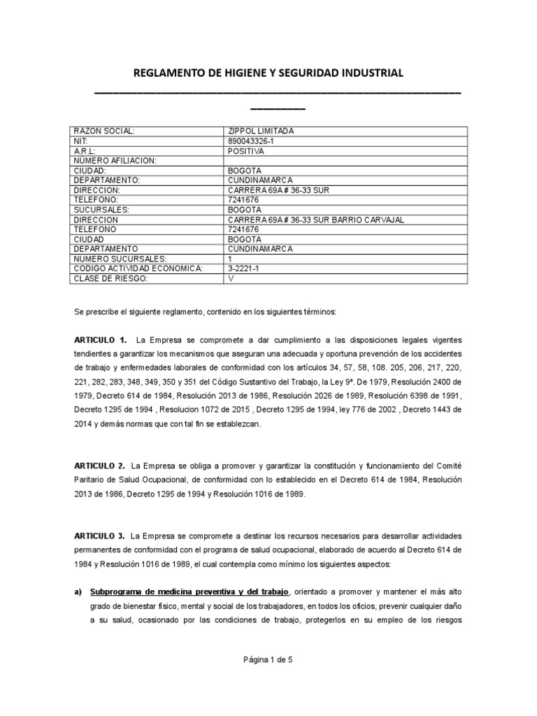 Reglamento de Hys | PDF | Regulación | Seguridad y salud ocupacional