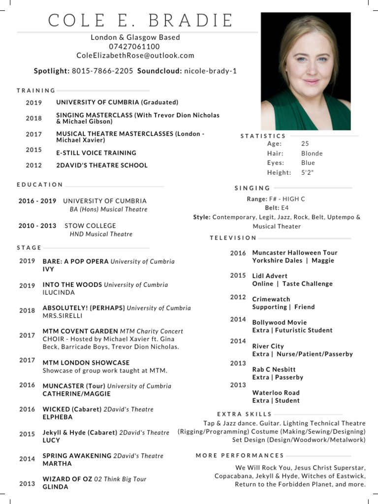 Performer CV | PDF | Musical Theatre | Entertainment