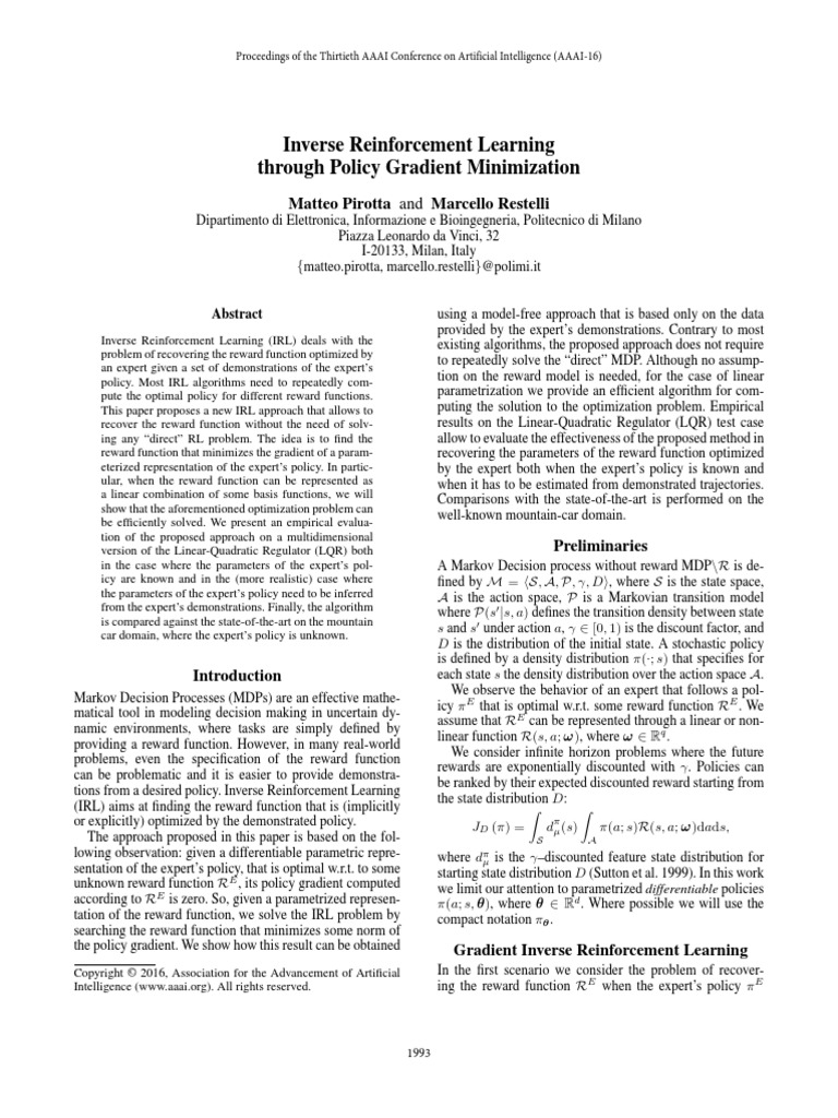 Inverse Reinforcement Learning Through Policy Gradient Minimization | PDF | Mathematical ...