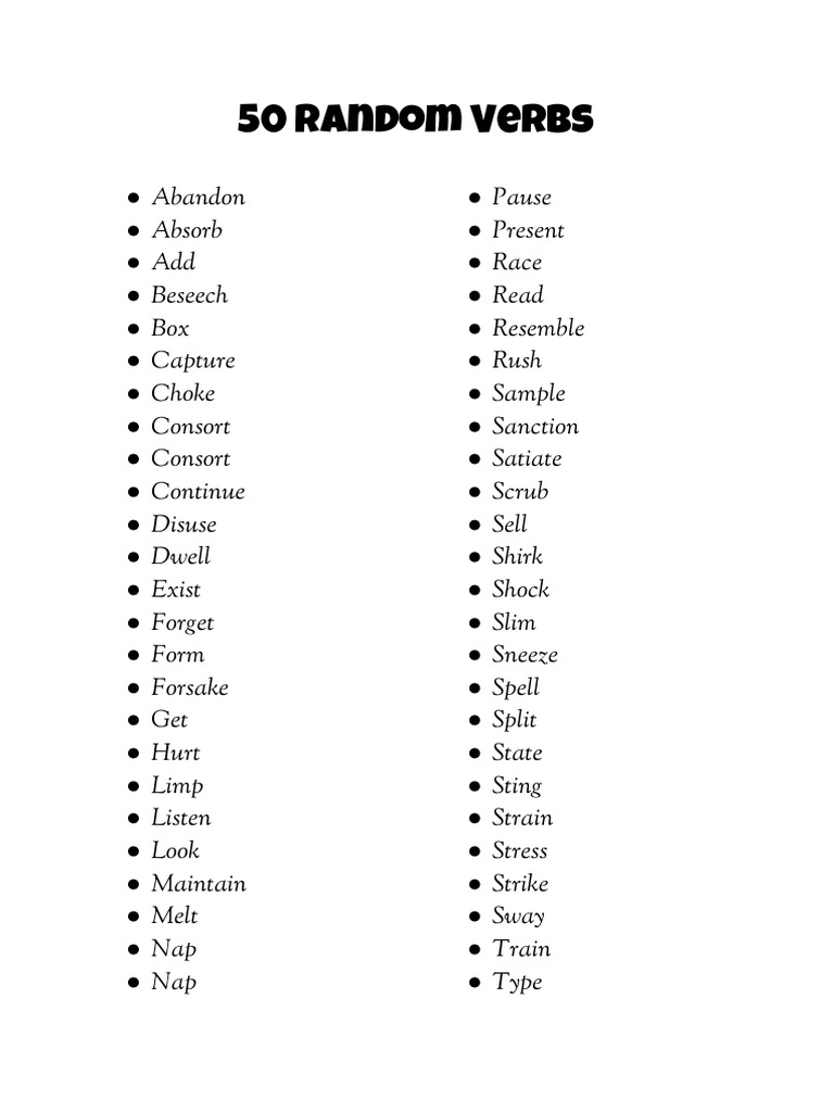 50 Random Verbs (Alpabetical Order) - English Class Notes PDF | PDF