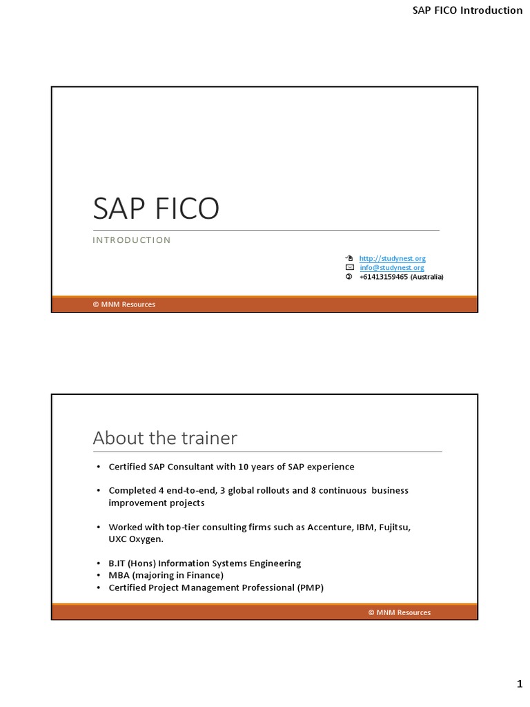 Sap Fico: About The Trainer | PDF | Sap Se | Debits And Credits