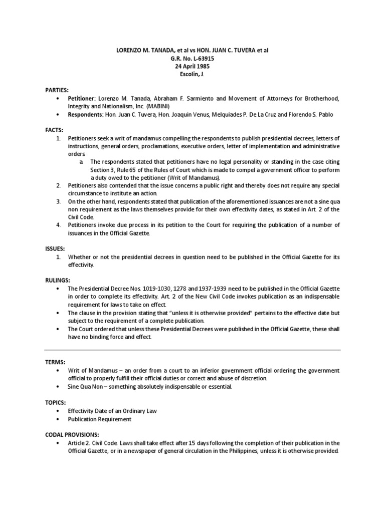 Case Digest - GR 63915 | PDF | Mandamus | Decree