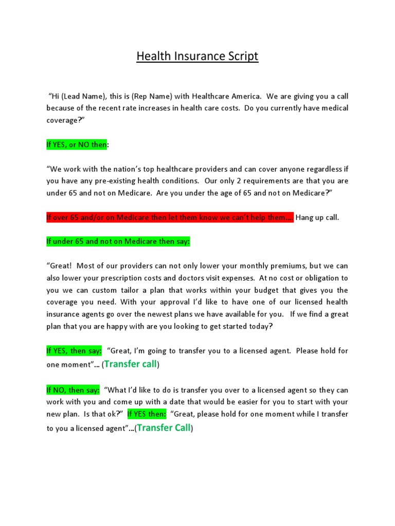 Health Script Under 65 and No Medicare-2 | Download Free PDF | Medicare ...