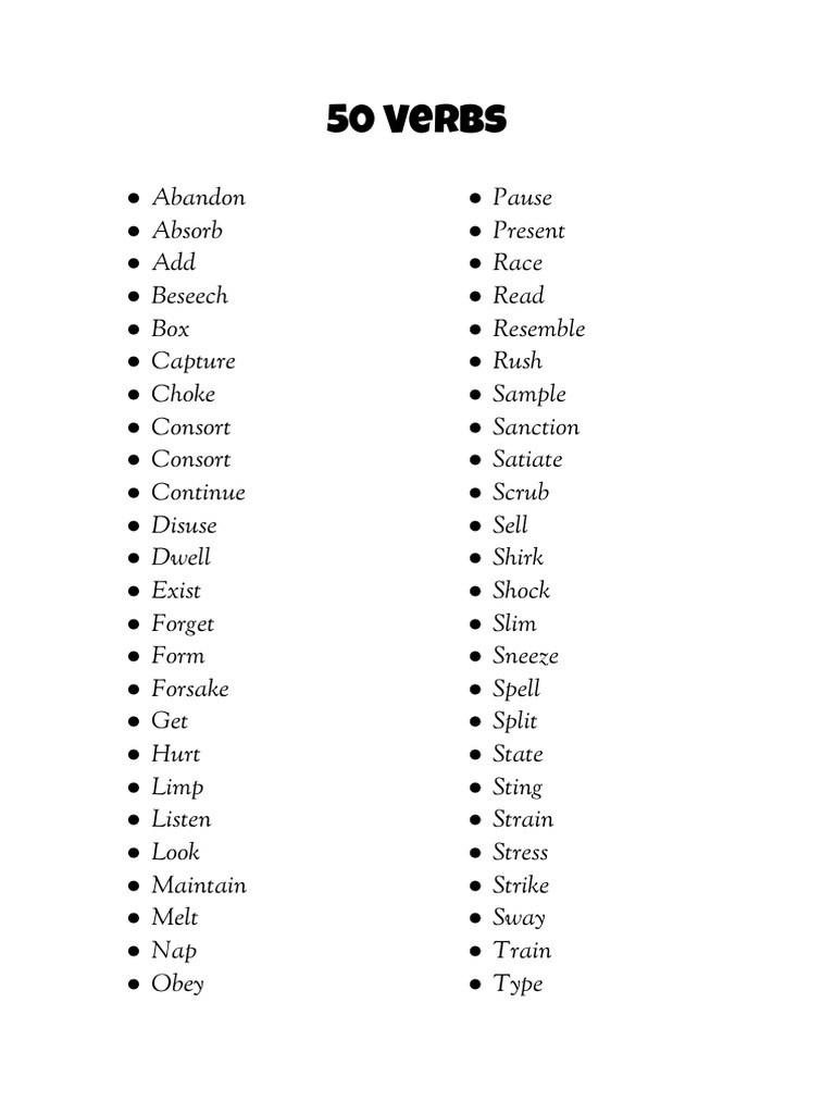 List of 50 English Verbs | PDF