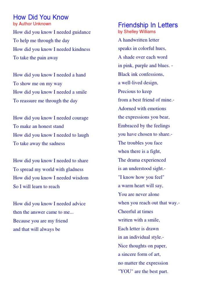 How Did You Know Friendship in Letters: by Author Unknown by Shelley ...
