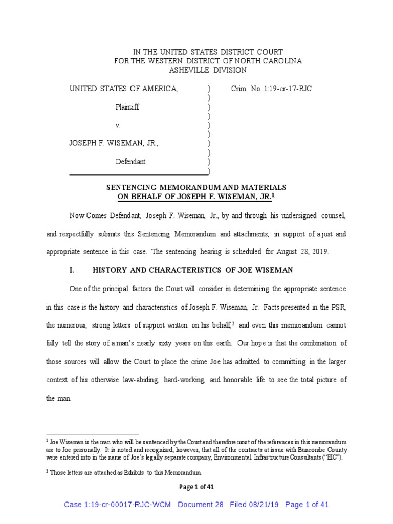 Sentencing Memo for Joseph Wiseman | PDF | Business