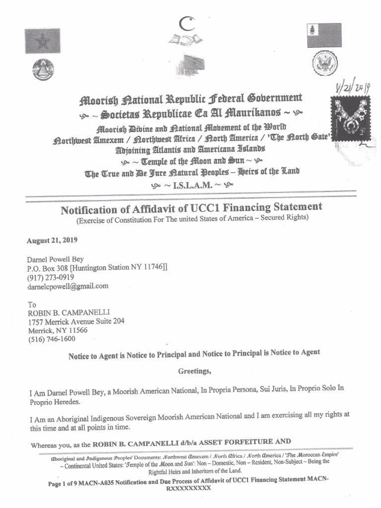 Notification of Affidavit of UCC1 Financing Statement | PDF