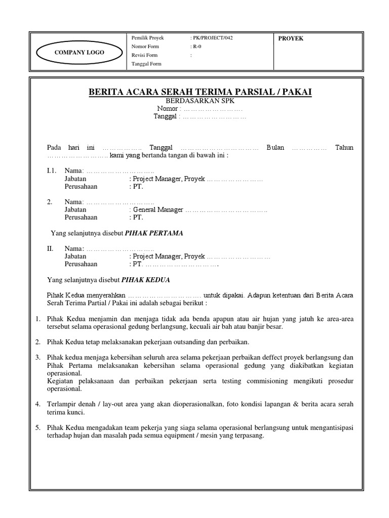 Form Berita Acara Serah Terima | PDF