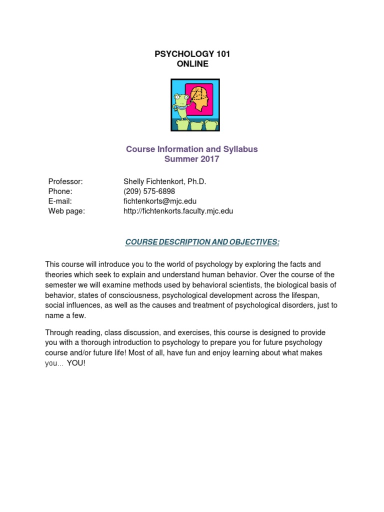 Psychology 101 Online: Course Information and Syllabus Summer 2017 ...