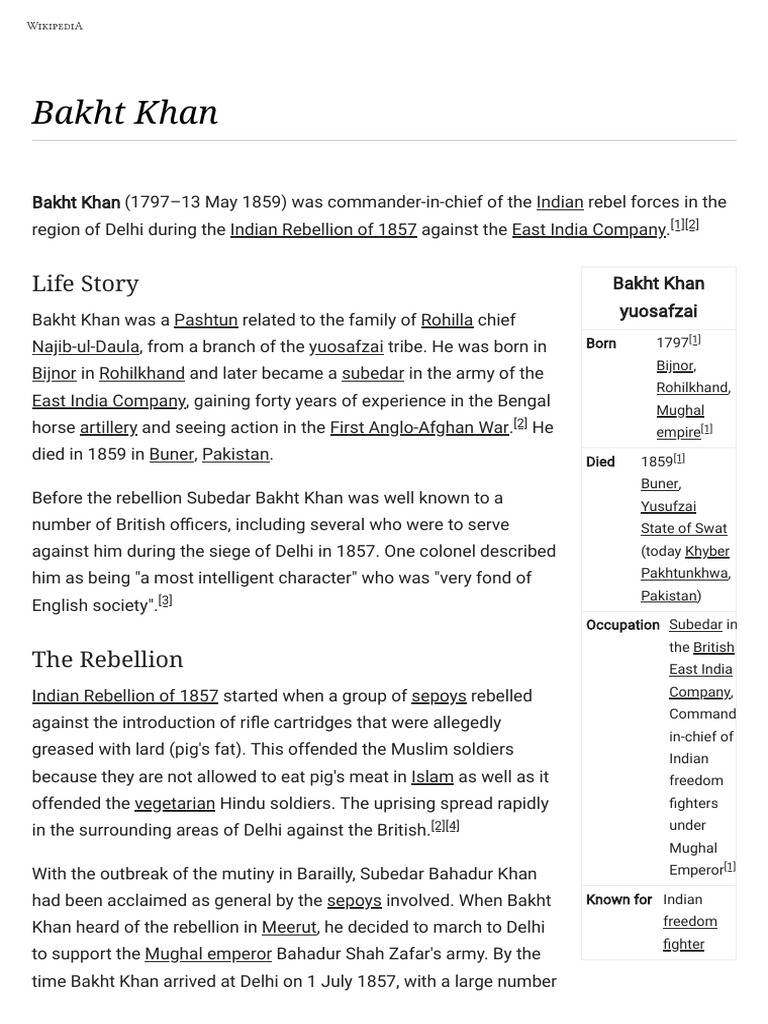 Bakht Khan: Life Story | PDF | British India | South Asia