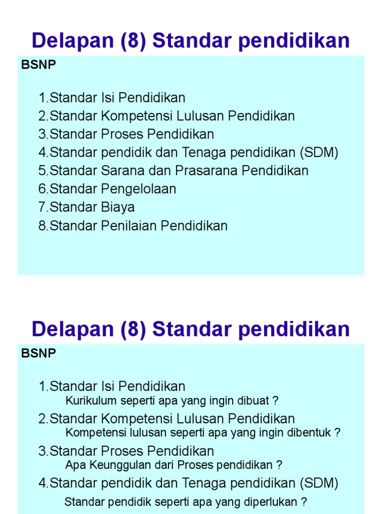 8 Standar Pendidikan | PDF