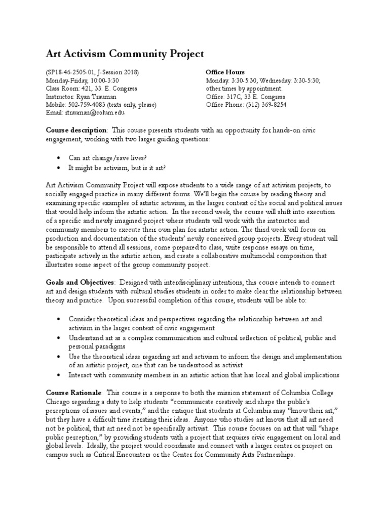 Syllabus - Art Activism Community Project - 2018 | PDF | Discrimination ...