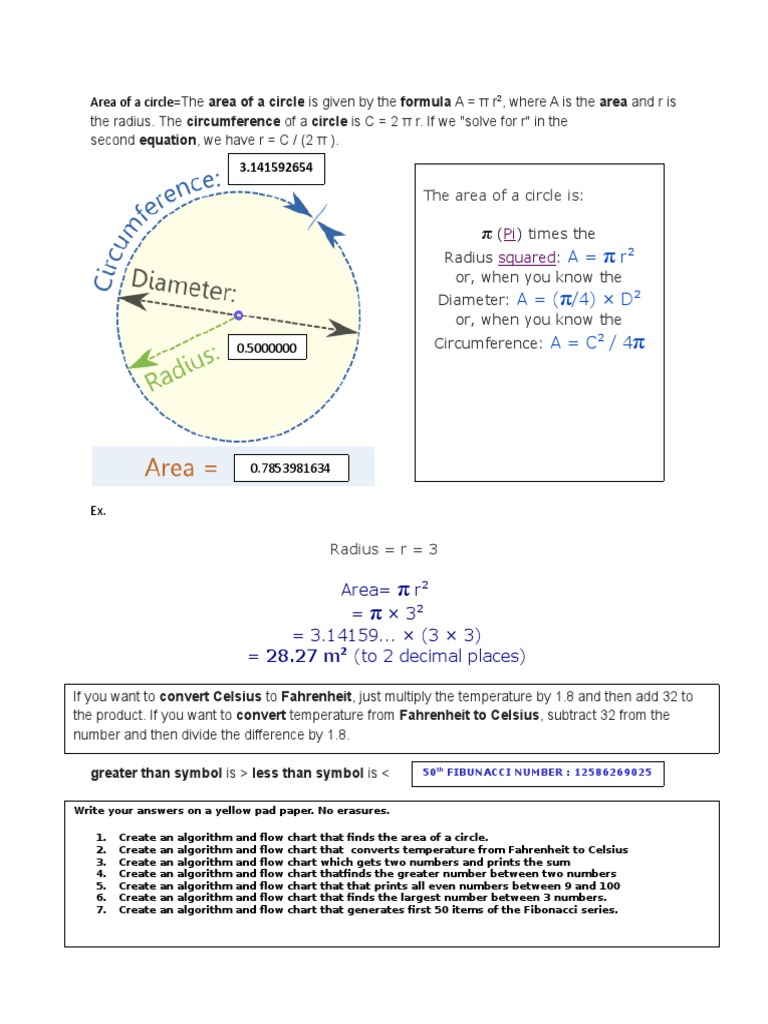 Area of A Circle | PDF | Algorithms | Pi