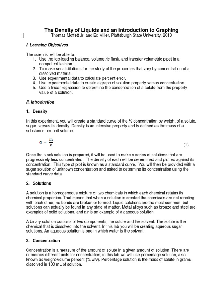 Density and Concentration of Sugar Solutions | PDF | Mass Concentration ...