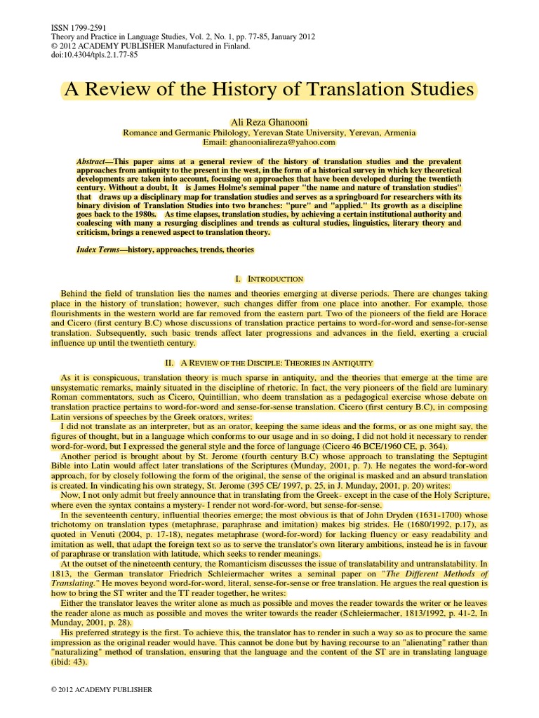 A Review of The History of Translation Studies | PDF | Translations ...