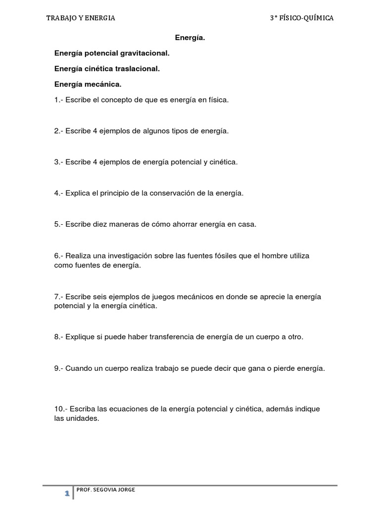 Conceptos y Ejercicios de Energía Física | PDF | Las leyes del ...