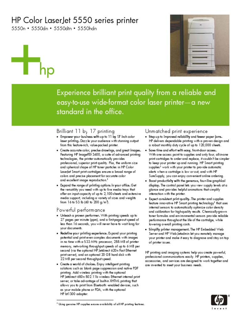 HP Color Laserjet 5550 Series Printer | PDF | Printer (Computing) | Operating System