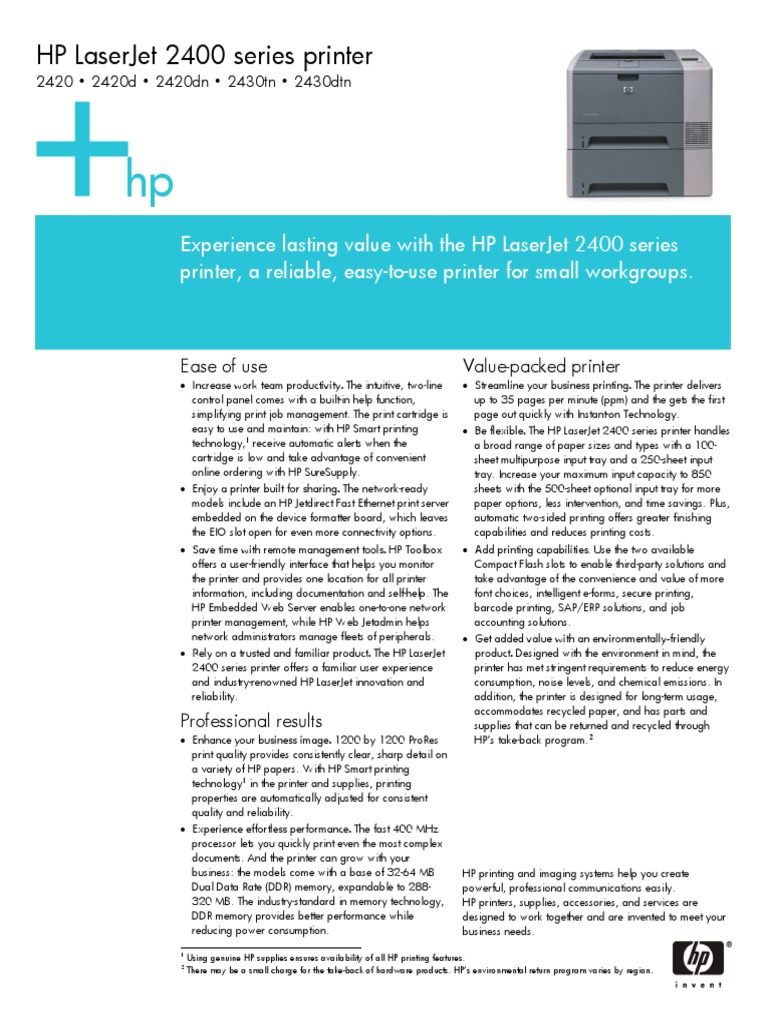 HP Laserjet 2400 Series Printer | PDF | Hewlett Packard | Printer (Computing)