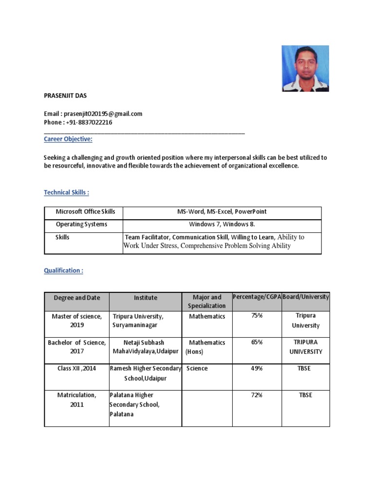 Resume PRASENJIT | PDF