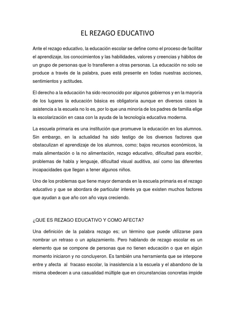 El Rezago Educativo | PDF | Educación primaria | Aprendizaje